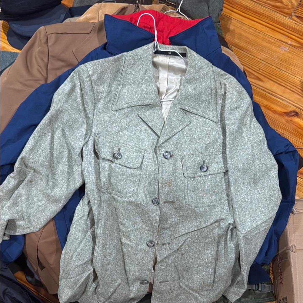 Light Gray Military Field Jacket With Textured Fabric… - Gem